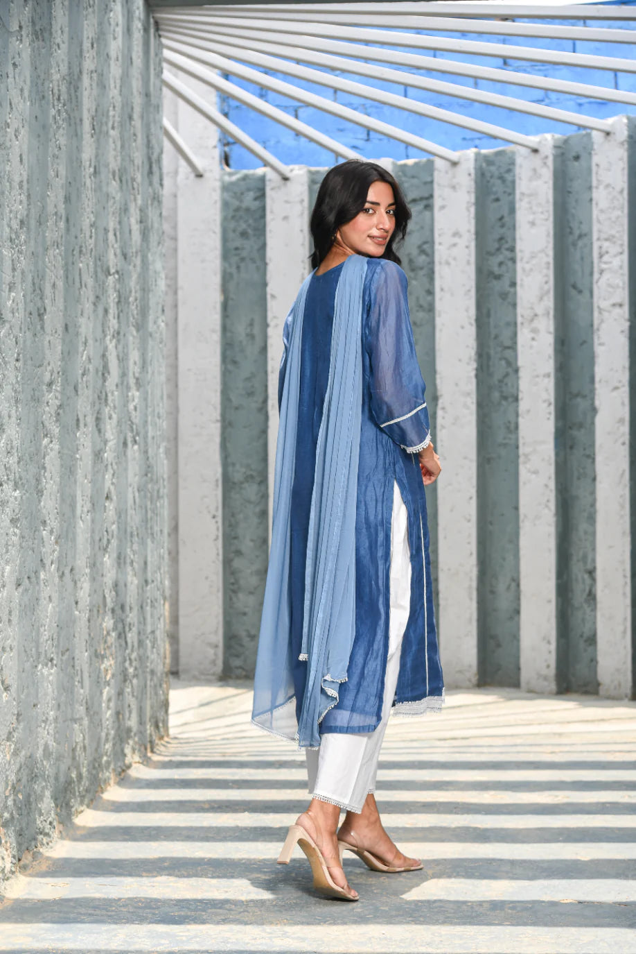 Festive Fabric Guide | Steel Blue Chanderi Kurta Set